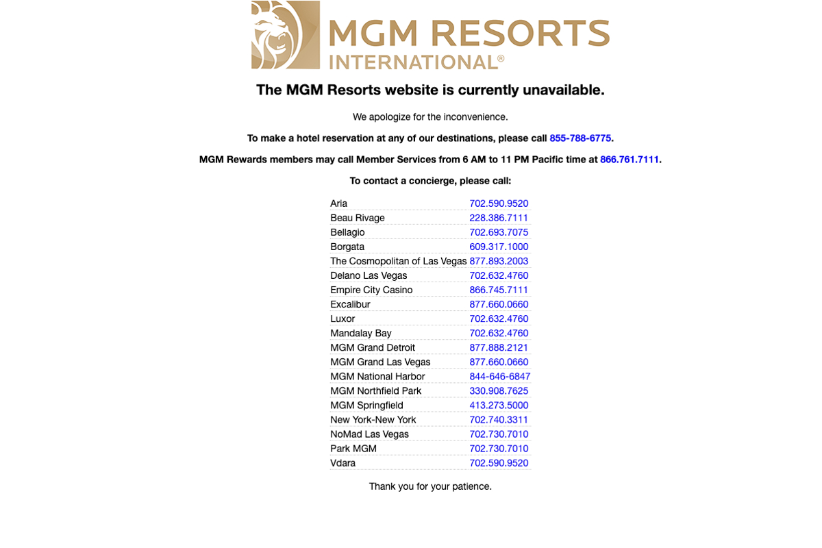 MGM Resorts Suffers Cybersecurity Attack, IT Outages Reported