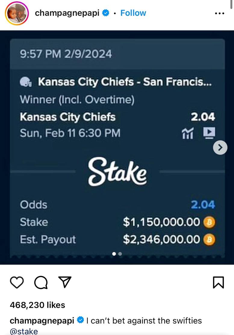 Super Bowl $1M Bet Has Chiefs Fans Fearing 'Drake Curse' - Casino.org
